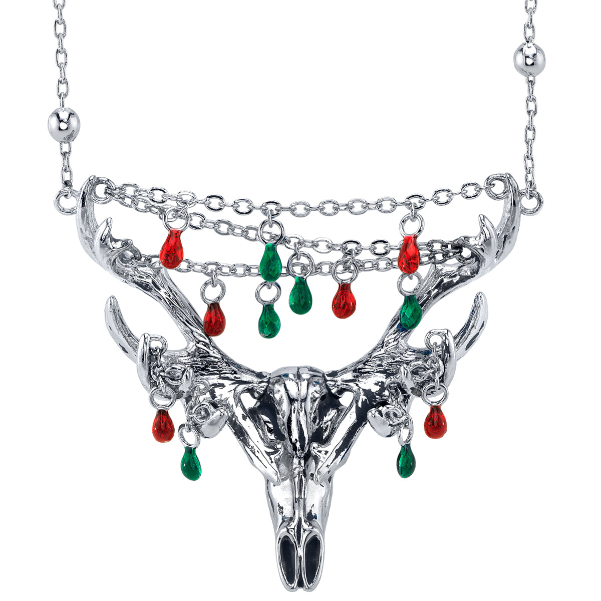RockLove Yule-Tique Festive Reindeer Skull Necklace - RockLove Jewelry
